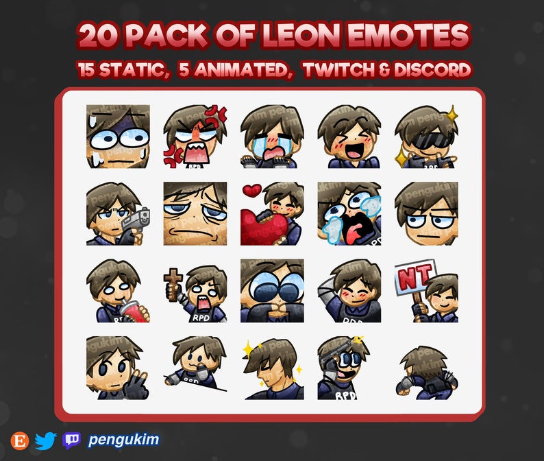 20 Leon Kennedy Emotes Animated & Static for Twitch / Youtube / Discord ...