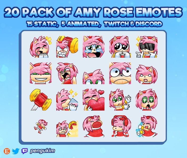 20+ Amy Rose STATIC + ANIMATED Emotes for Twitch, Youtube, Discord ...