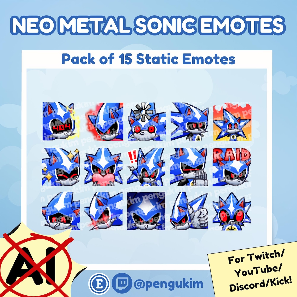 15 Neo Metal Sonic Emotes for Twitch Youtube Discord Facebook Kick ...