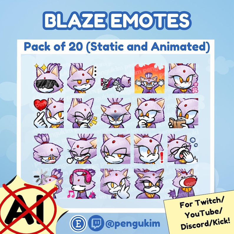 20 Blaze the Cat Static & Animated Emote Pack for Twitch, Youtube ...