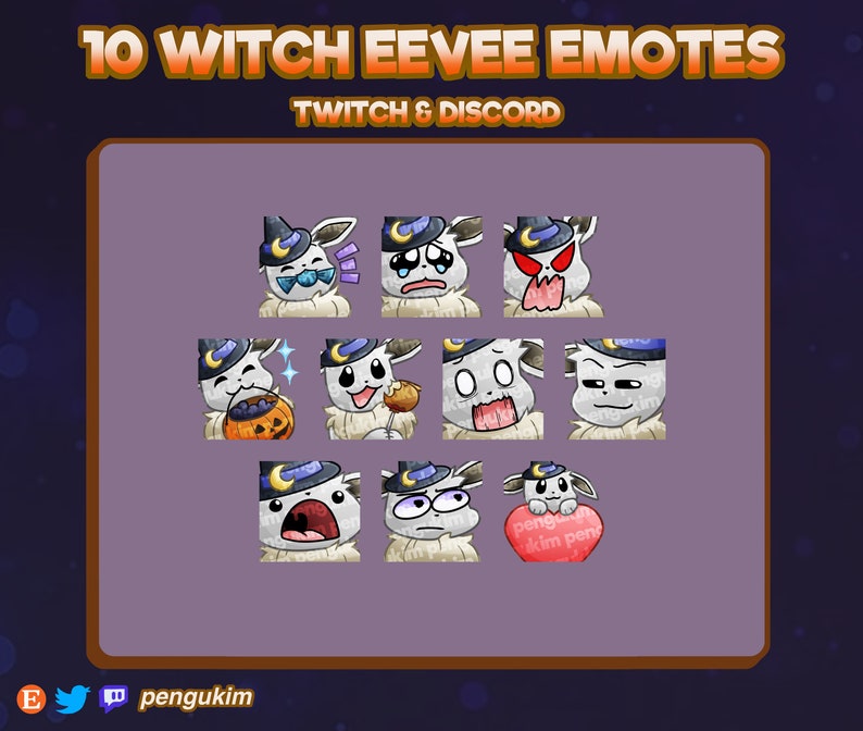20 Witch Eevee STATIC Emotes (10 Normal & 10 Shiny) for Twitch, Youtube ...