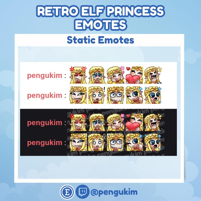 10 Retro Elf Princess Emotes for Twitch Youtube Discord Facebook Kick ...