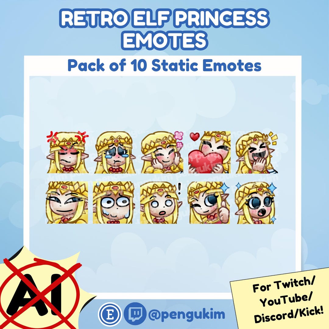 10 Retro Elf Princess Emotes for Twitch Youtube Discord Facebook Kick ...