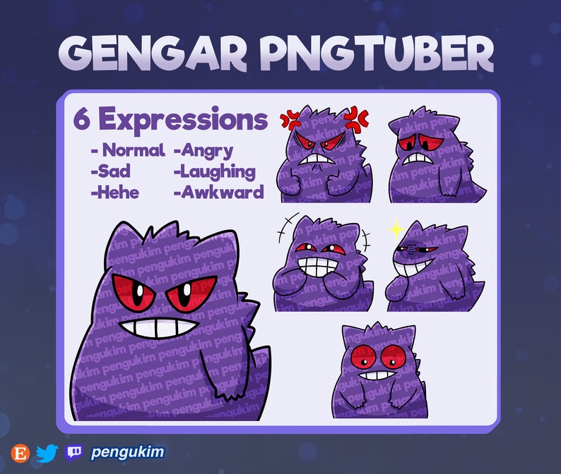 Gengar Pngtuber W/ 6 Expressions | Streamer Assets for Twitch / Youtube ...