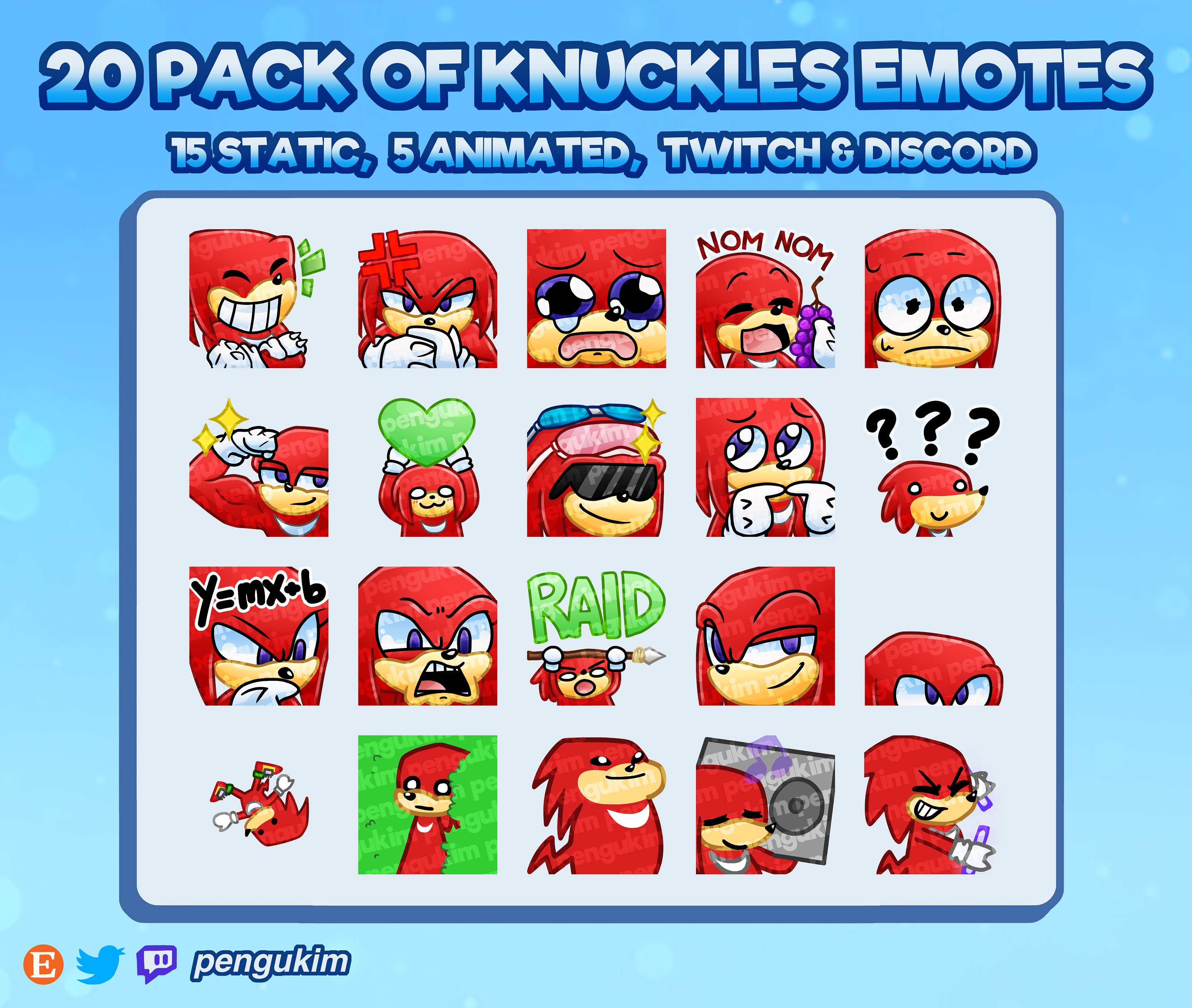20+ Knuckles the Echidna STATIC + ANIMATED Emotes for Twitch, Youtube ...