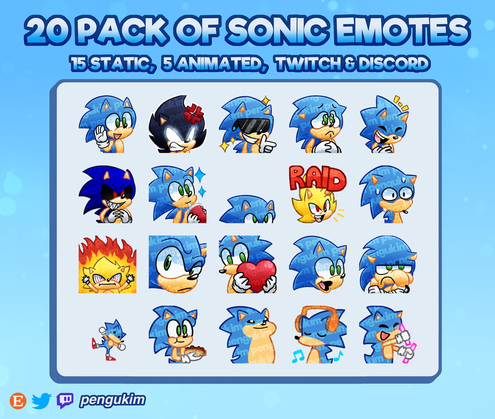 20+ Sonic the Hedgehog STATIC + ANIMATED Emotes for Twitch, Youtube ...