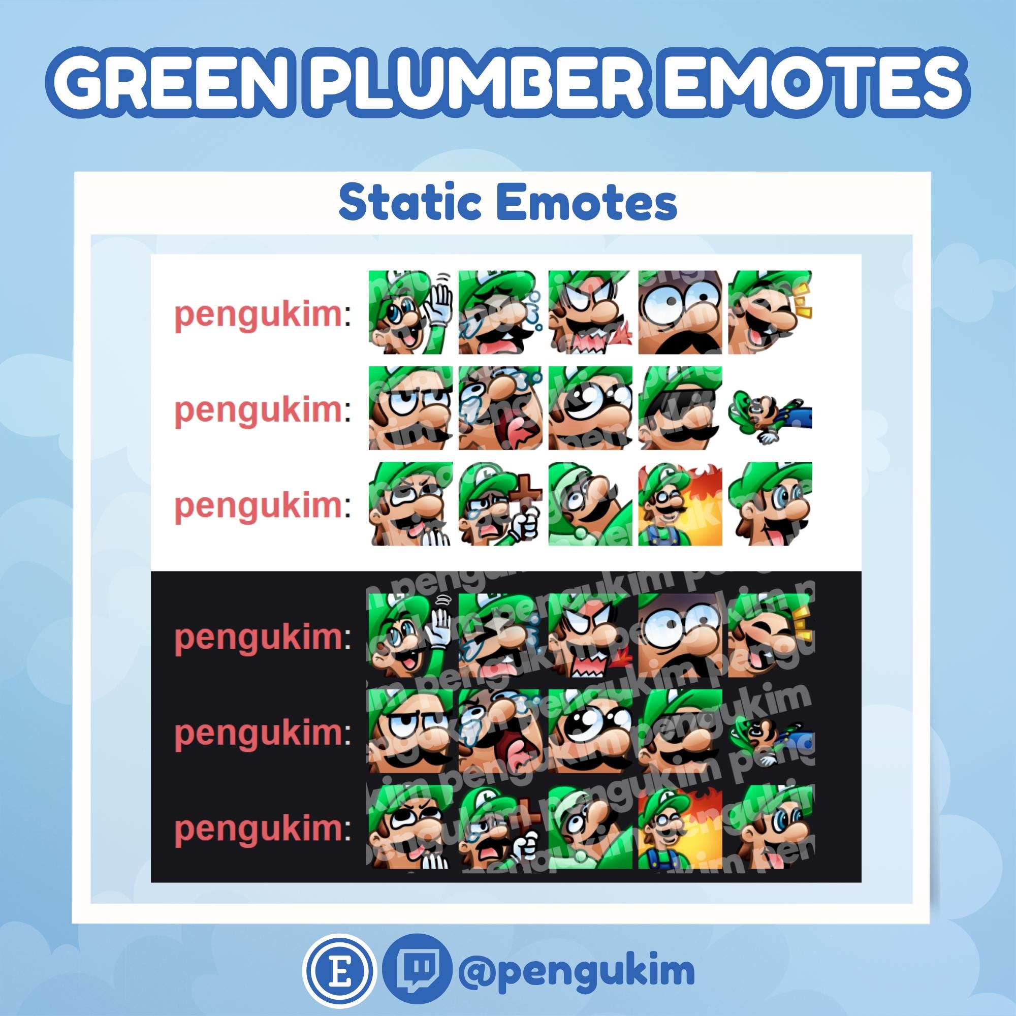 20 Green Plumber Character Static & Animated Emote Pack for Twitch ...