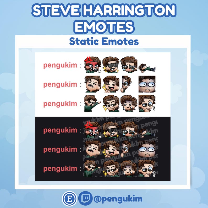 15 Steve Harrington Static & Animated Emote Pack for Twitch, Youtube ...