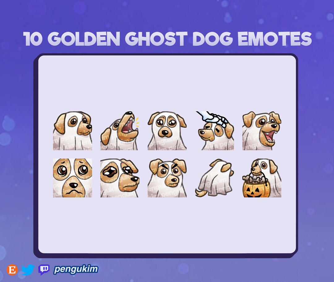 10 Cute Golden Ghost Dog Emote Pack | Emotes for Twitch, Discord ...