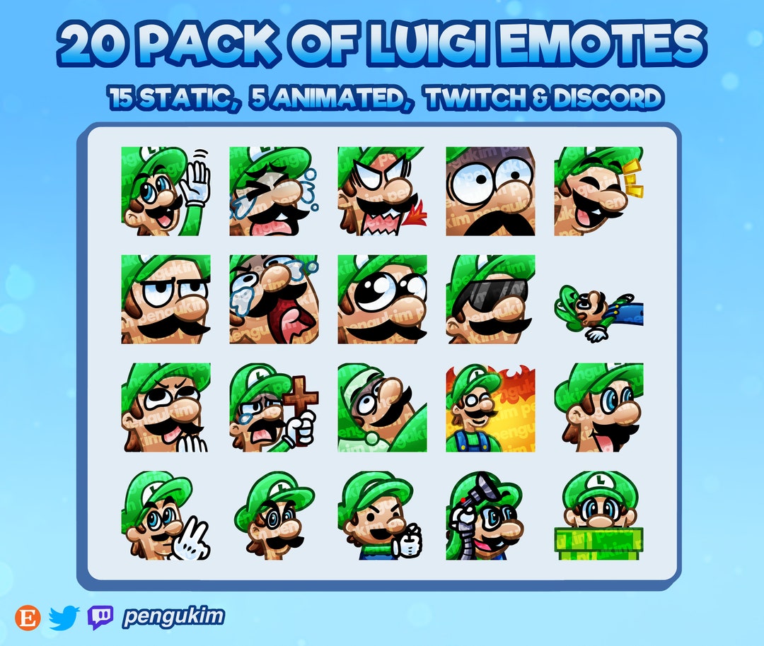 20 Luigi STATIC ANIMIERTE Emotes für Twitch, YouTube, Discord Ready to ...