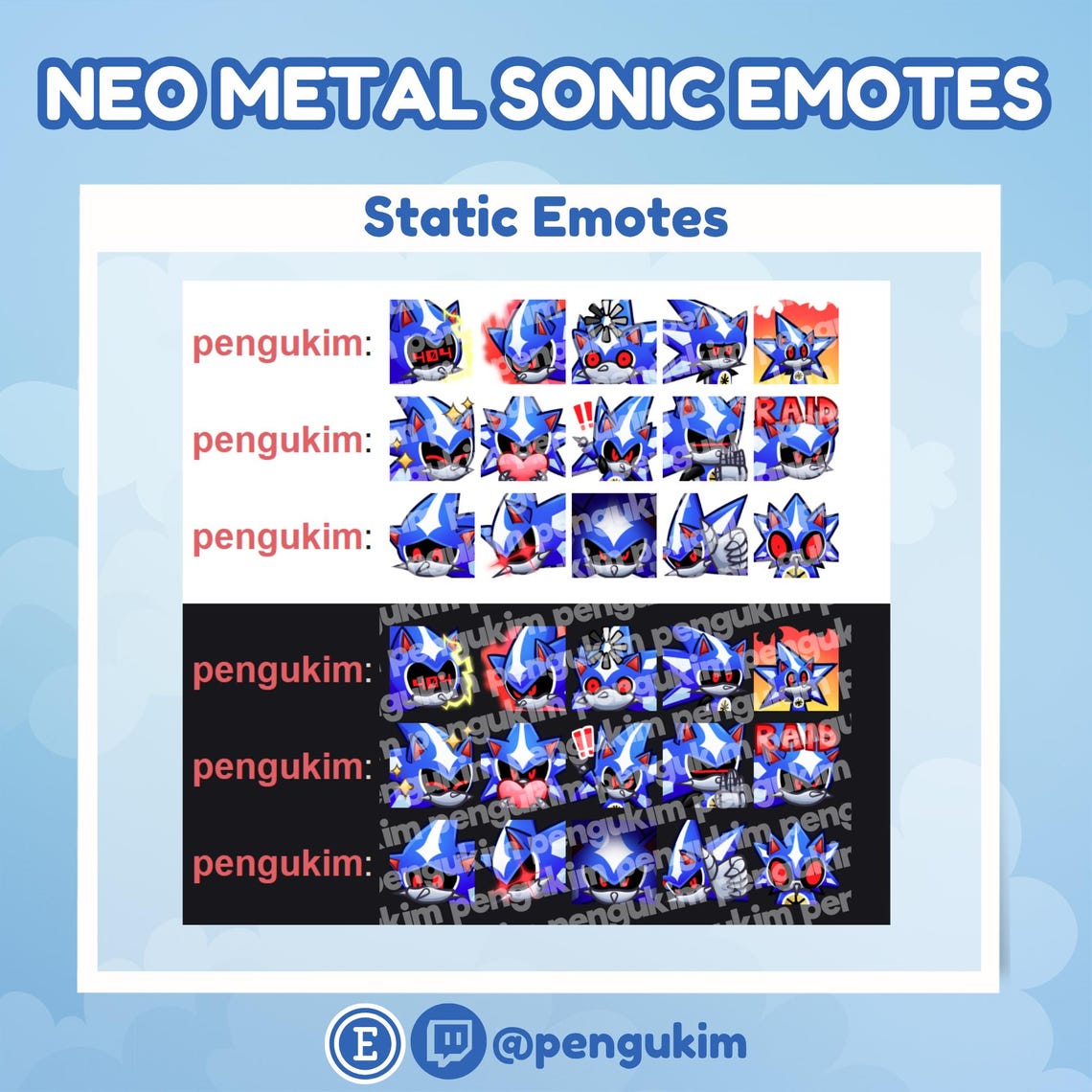 15 Neo Metal Sonic Emotes for Twitch Youtube Discord Facebook Kick ...