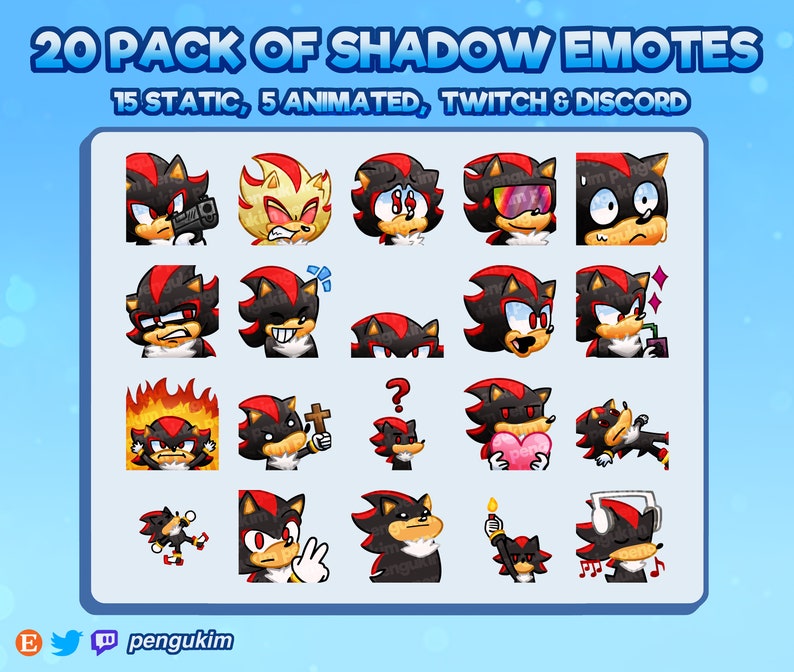 20+ Shadow the Hedgehog STATIC + ANIMATED Emotes for Twitch, Youtube ...