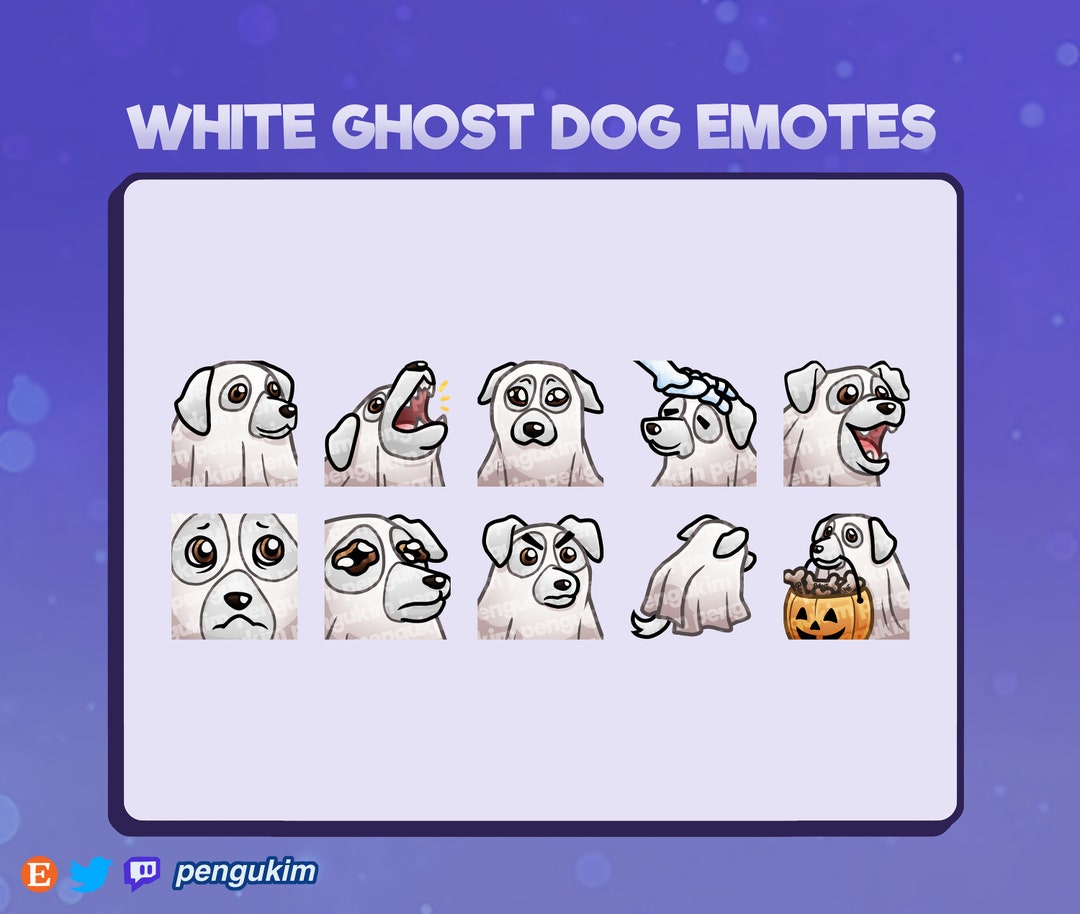 10 Cute White Ghost Dog Emote Pack | Emotes for Twitch, Discord ...