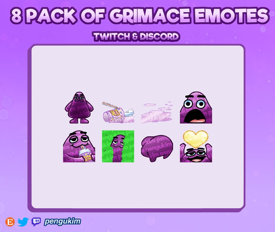 8 Grimace Emotes (6 Static, 2 Animated) for Twitch/youtube/discord ...