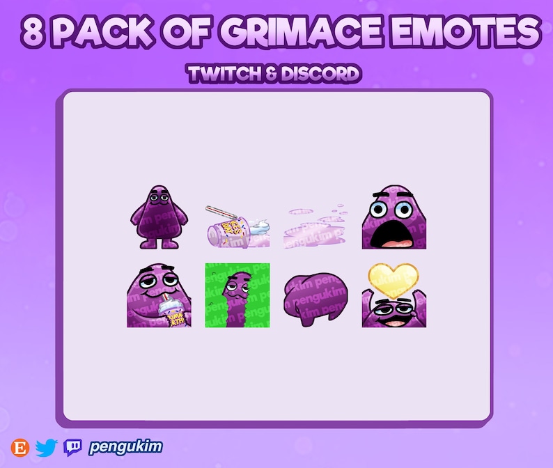 8 Grimace Emotes (6 Static, 2 Animated) for Twitch/youtube/discord ...