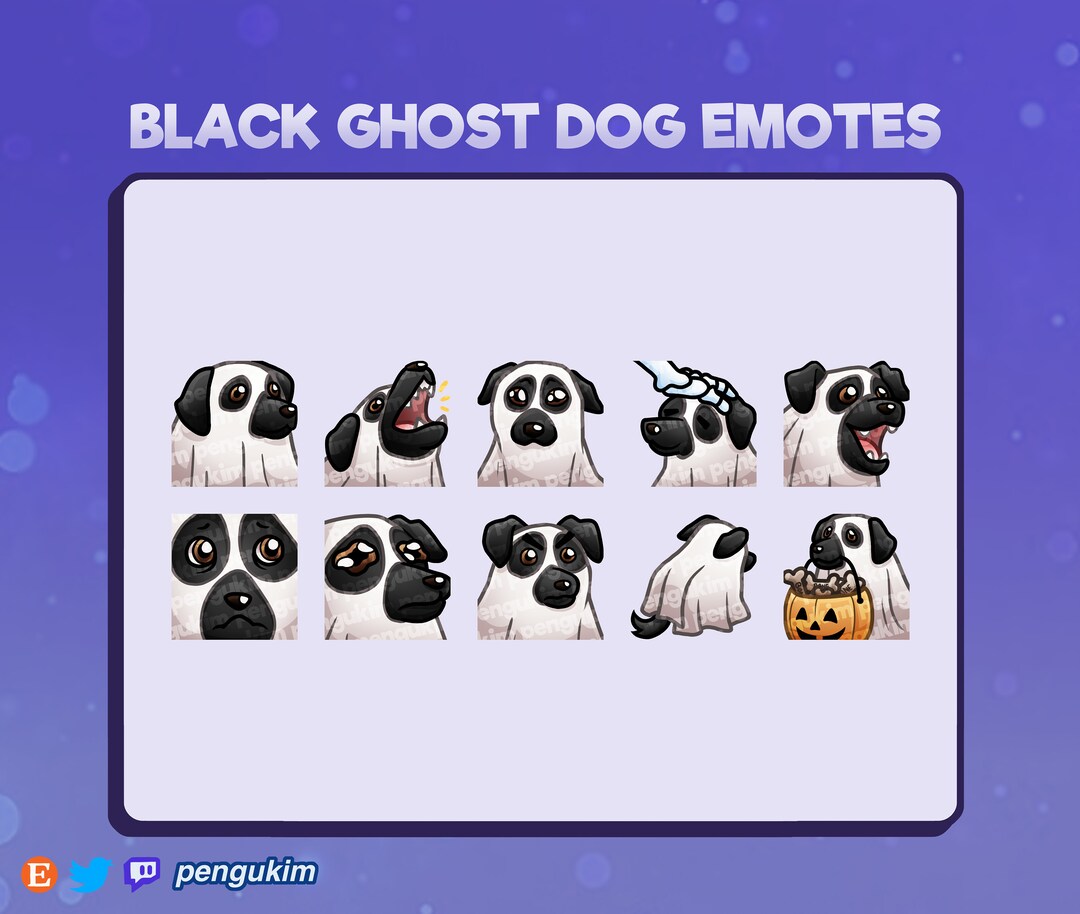10 Cute Black Ghost Dog Emote Pack | Emotes for Twitch, Discord ...