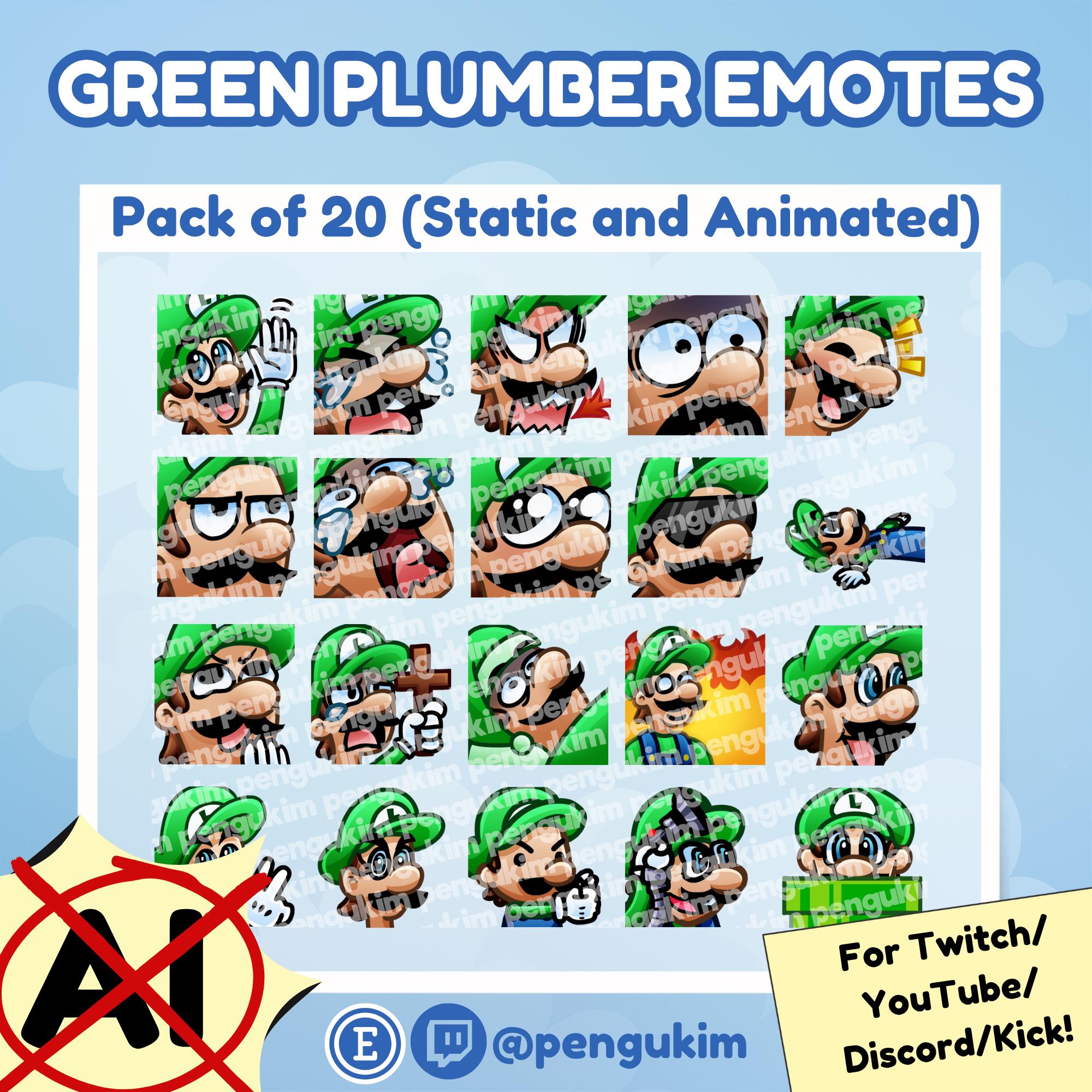 20 Green Plumber Character Static & Animated Emote Pack for Twitch ...