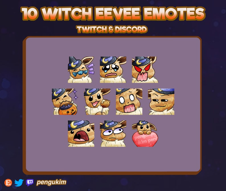 20 Witch Eevee STATIC Emotes (10 Normal & 10 Shiny) for Twitch, Youtube ...