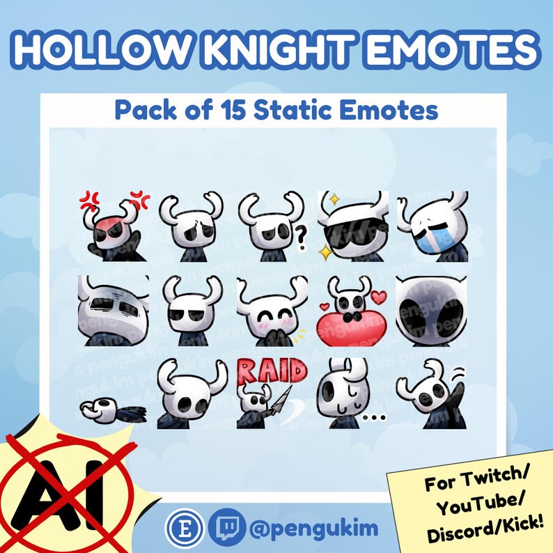 15 Hollow Knight Emote Pack for Twitch Youtube Discord Facebook Kick ...