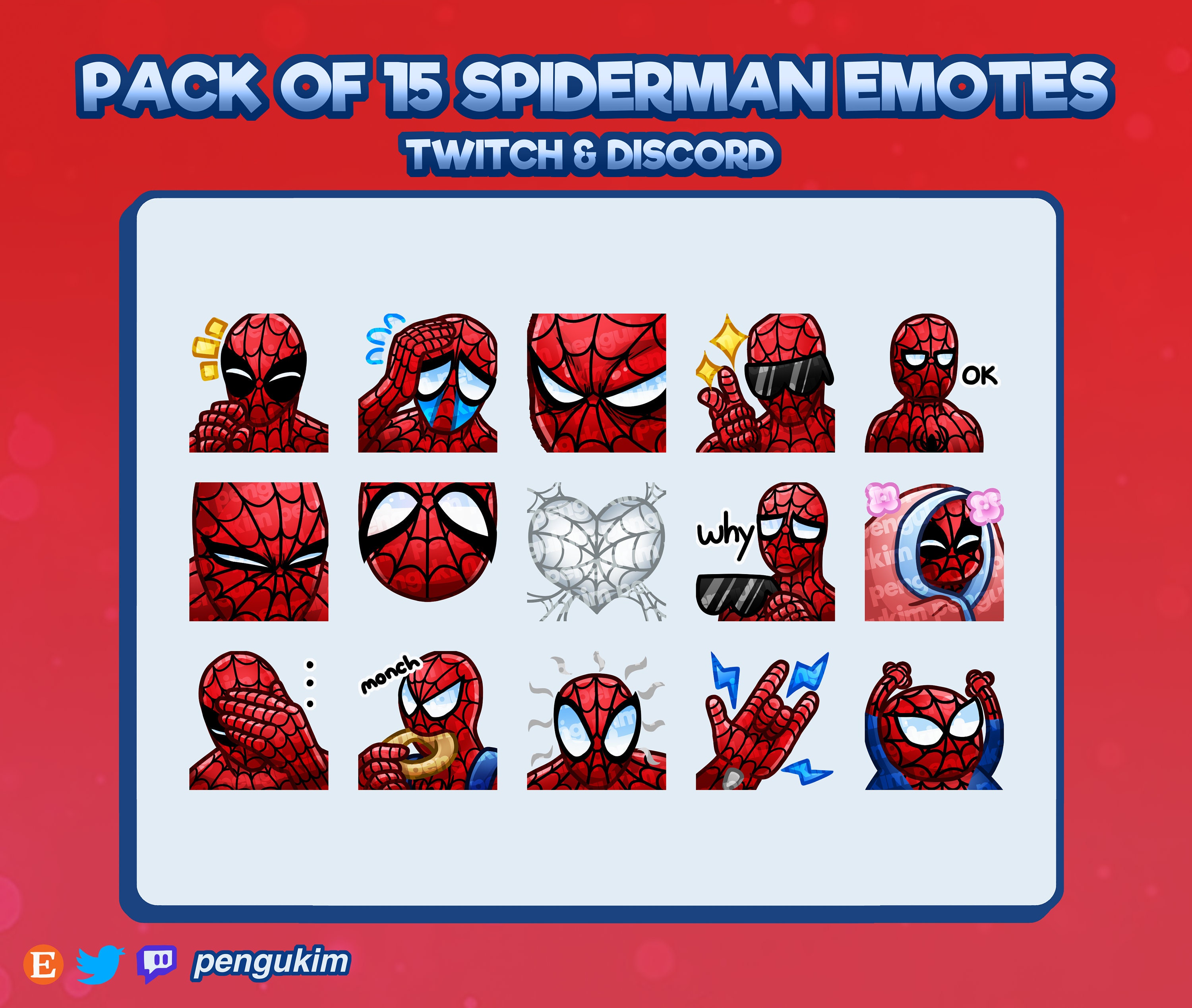15 Spider-man Emotes for Twitch/youtube/discord/facebook/kick ...