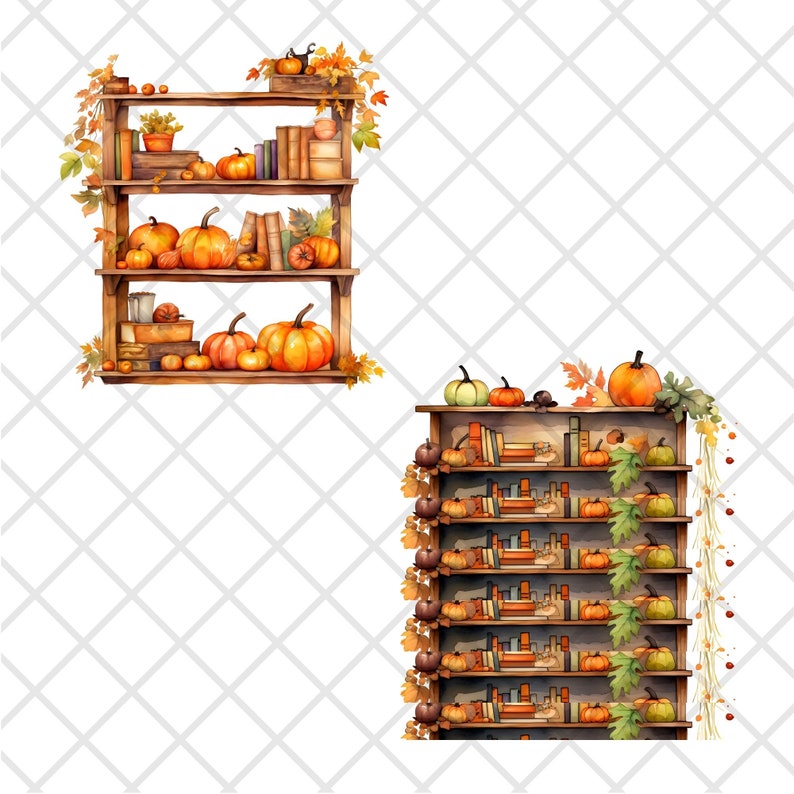 Fall Bookshelves Clipart Bundle, Autumn Bookshelf Clipart, Cozy Autumn ...