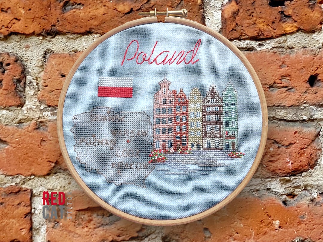 Poland Cross-stitch Pattern Pdf DIY. Gdansk Colorful Houses, Map, Flag ...