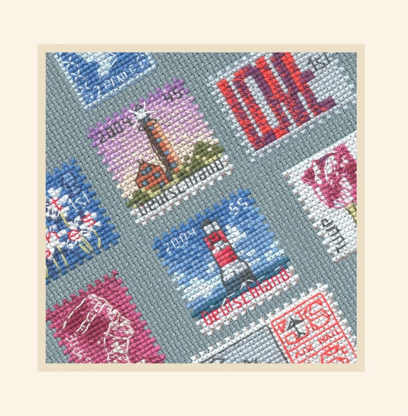 Postage Stamps Cross-stitch Pattern PDF DIY 8 Mini Embroidery. Set #1 ...