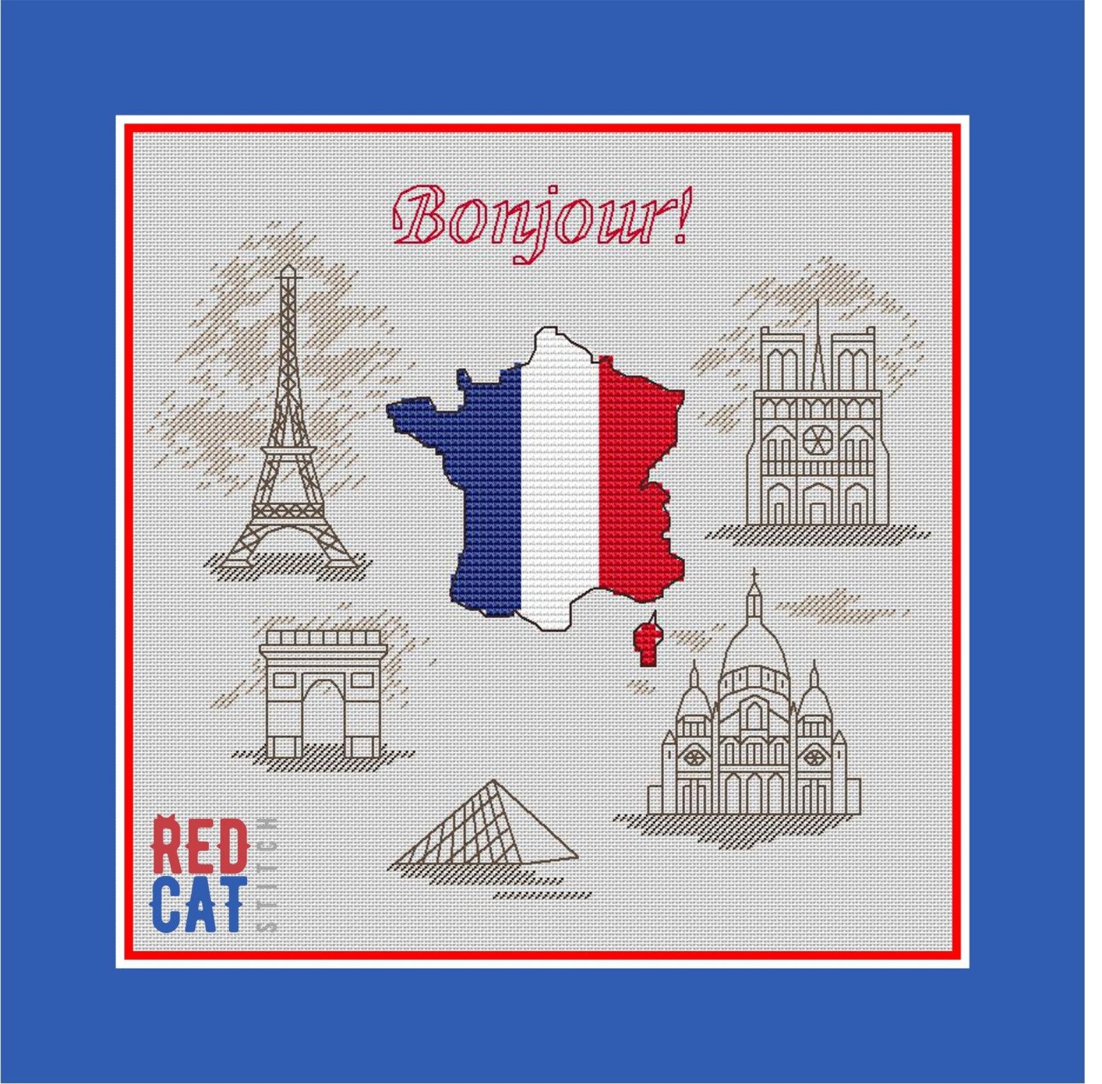 France Cross-stitch Pattern PDF DIY. Map as a National Flag, Silhouette ...