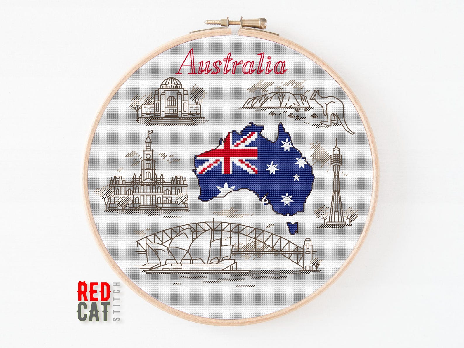Australia Cross-stitch Pattern. Uluru, Sydney Opera, Harbour Bridge ...