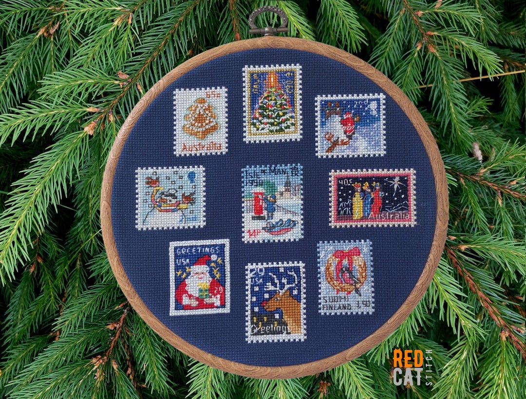 Christmas Postage Stamps Cross-stitch Pattern Pdf DIY. Set#2 9 Patterns ...