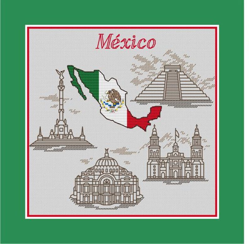 Mexico Cross-stitch Pattern. Chichen Itza, Catedral Metropolitana ...