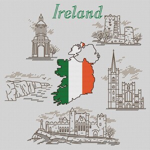 Ireland Travel Cross-stitch Pattern. Ireland Map as a National Flag ...