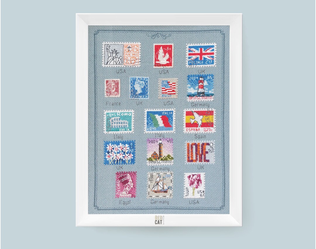 Postage Stamps Cross-stitch Pattern Pdf DIY. Set of 16 Mini Patterns ...