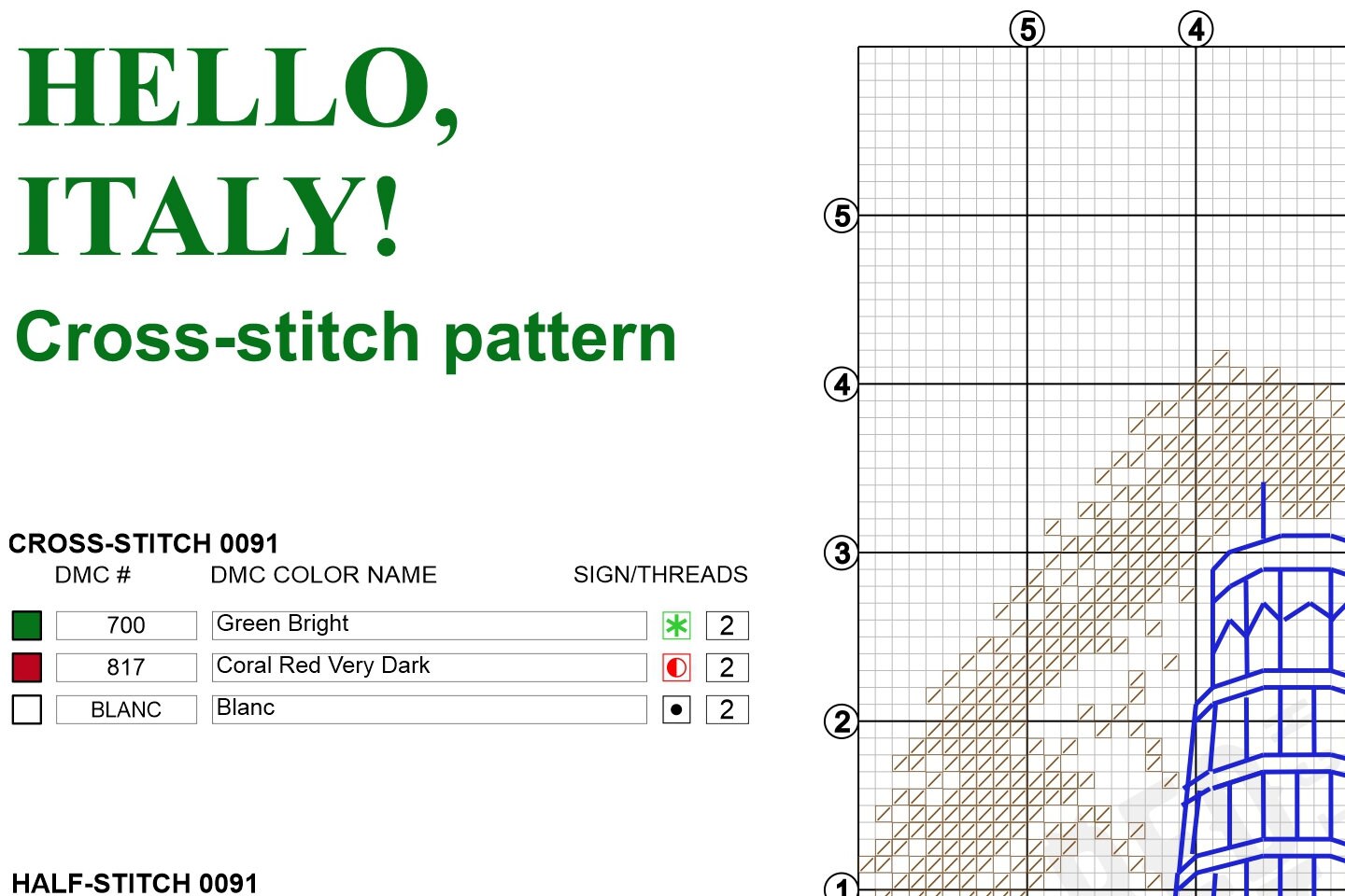 Italy Cross-stitch Pattern, Landmarks Pisa Tower, Rome Coliseum ...