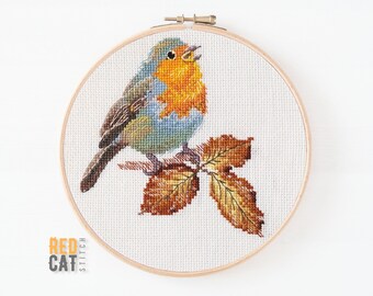 Robin in the Fall - Colorful Bird Cross Stitch Pattern PDF Instant ...