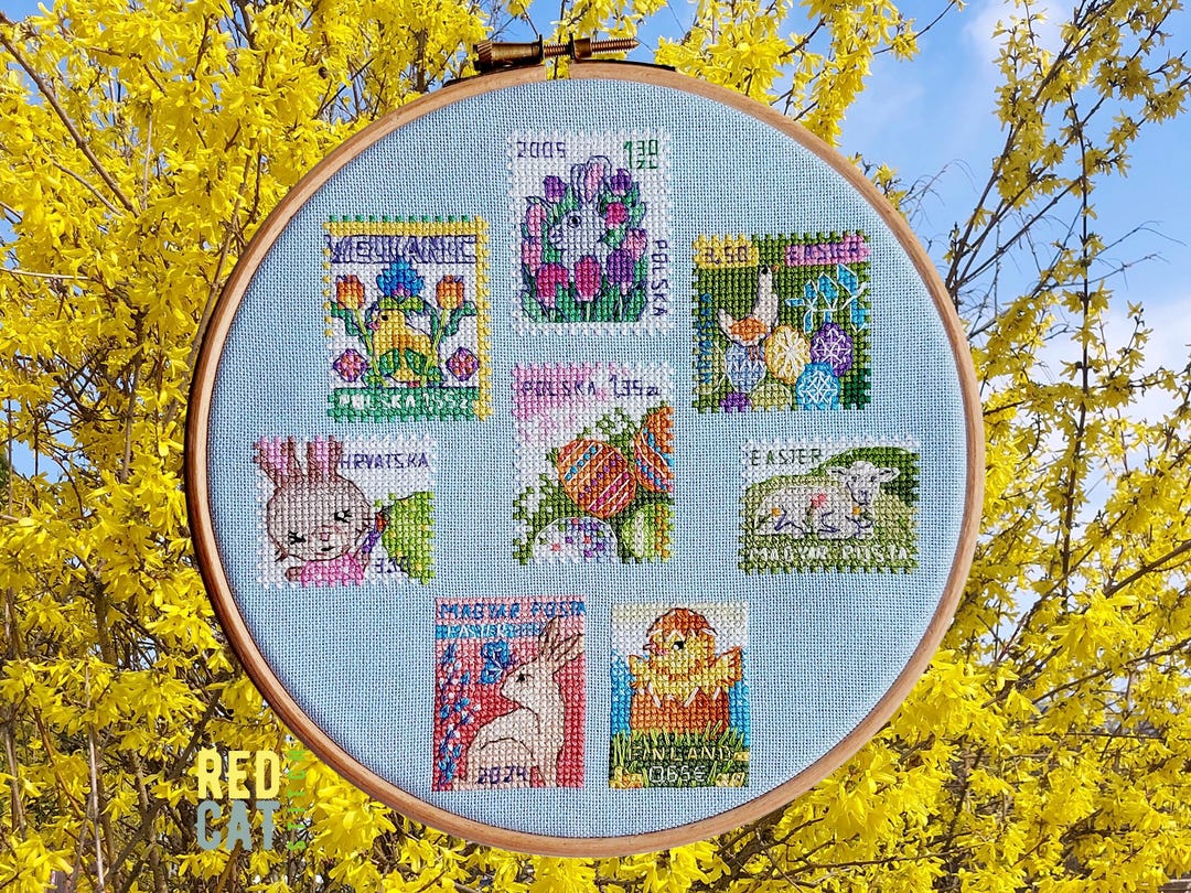 Easter Postage Stamps Set of 8 Mini Cross-stitch Patterns in Pdf Format ...