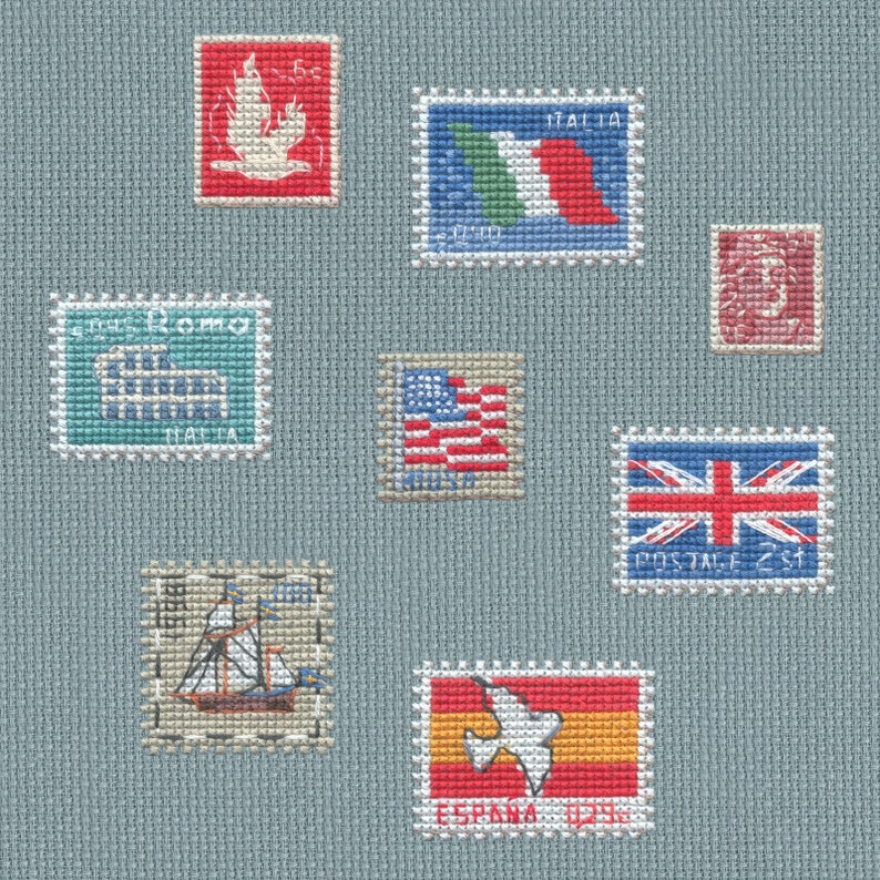 Postage Stamps Around the World. Set 2 of 8 Cross-stitch Patterns in ...