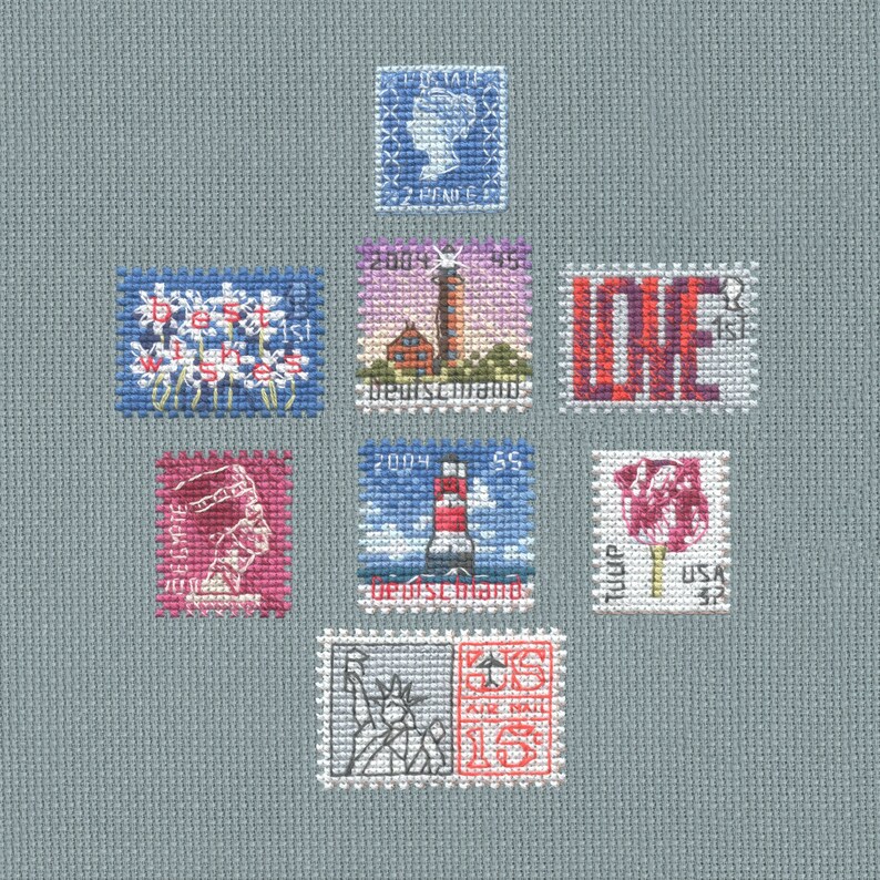Postage Stamps Around the World. Set #1 of 8 Cross-stitch Patterns in ...