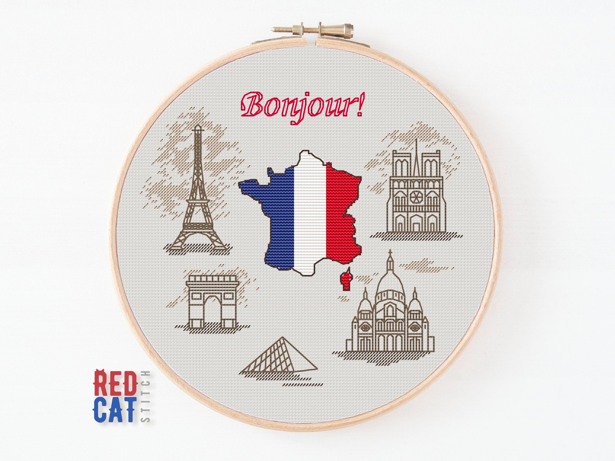 France Cross-stitch Pattern PDF DIY. Map as a National Flag, Silhouette ...