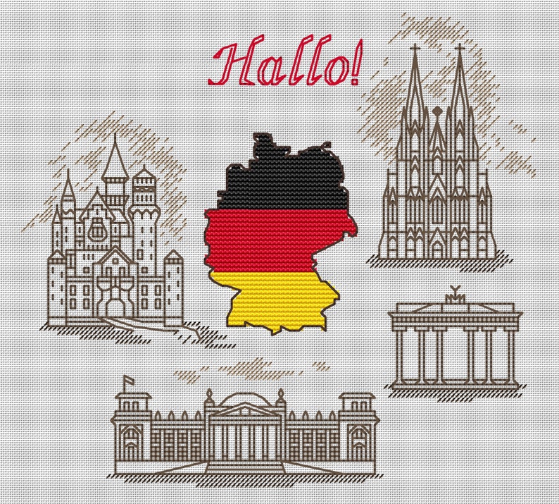 Germany Cross-stitch Pattern PDF DIY. Map as a National Flag ...