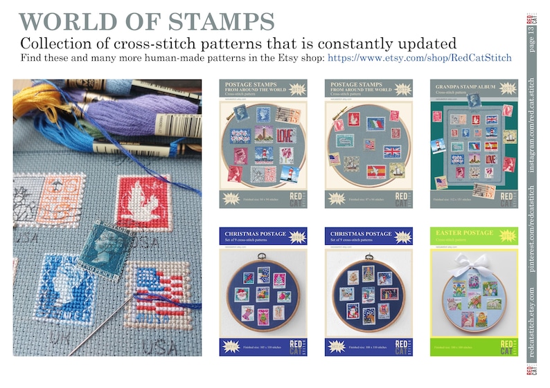 Postage Stamps Cross-stitch Pattern PDF DIY 8 Mini Embroidery. Set #1 ...