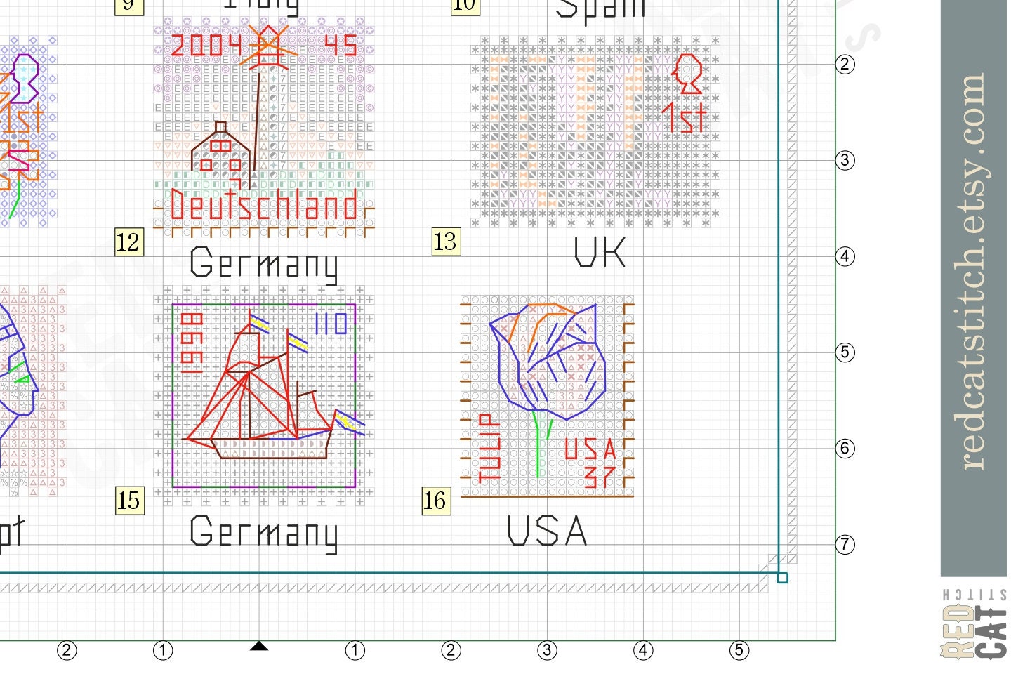 Postage Stamps Cross-stitch Pattern Pdf DIY. Set of 16 Mini Patterns ...