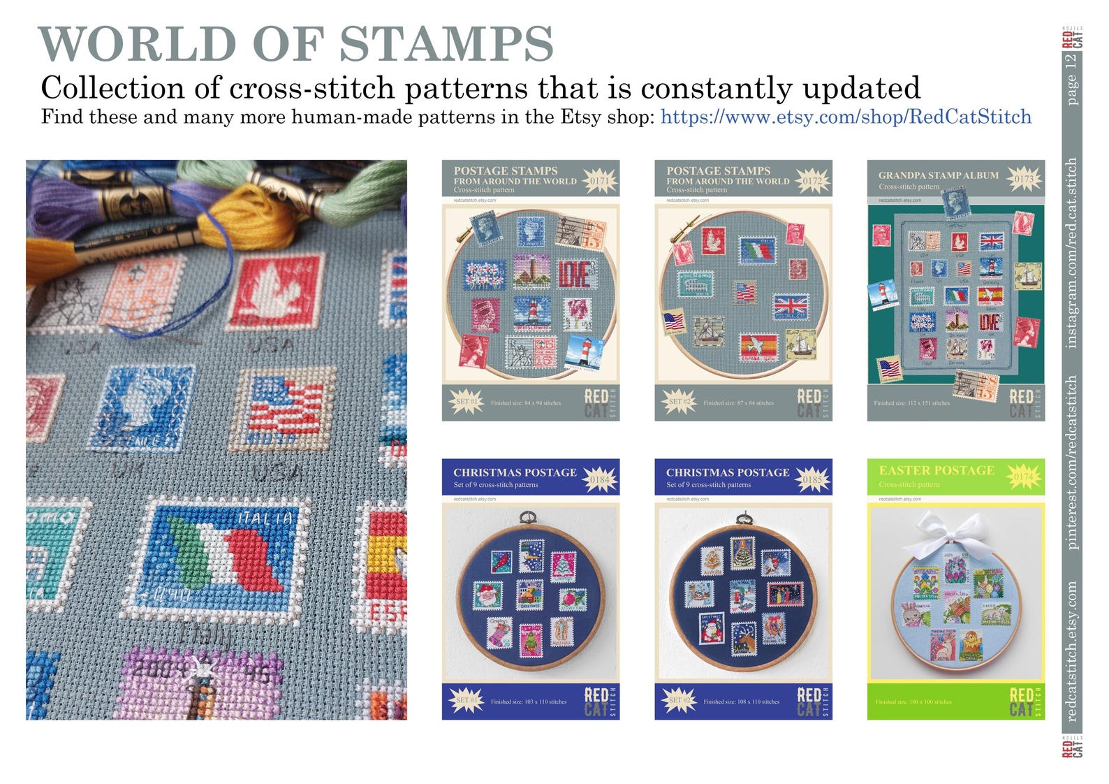 Postage Stamps Cross-stitch Pattern Pdf DIY. Set of 16 Mini Patterns ...
