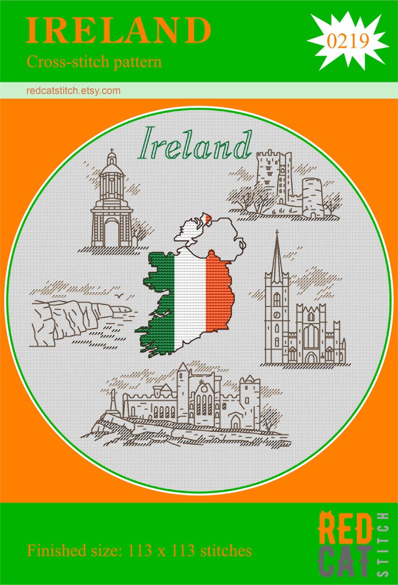 Ireland Travel Cross-stitch Pattern. Ireland Map as a National Flag ...