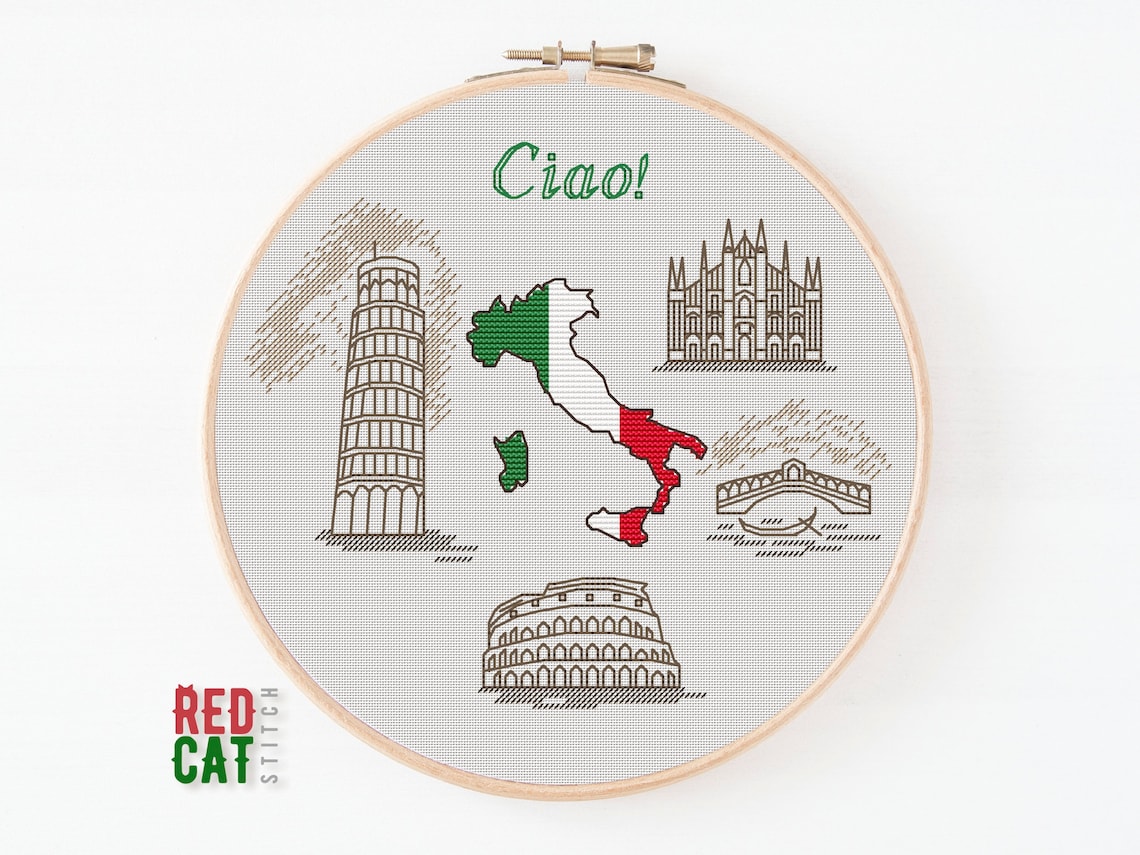 Italy Cross-stitch Pattern, Landmarks Pisa Tower, Rome Coliseum ...