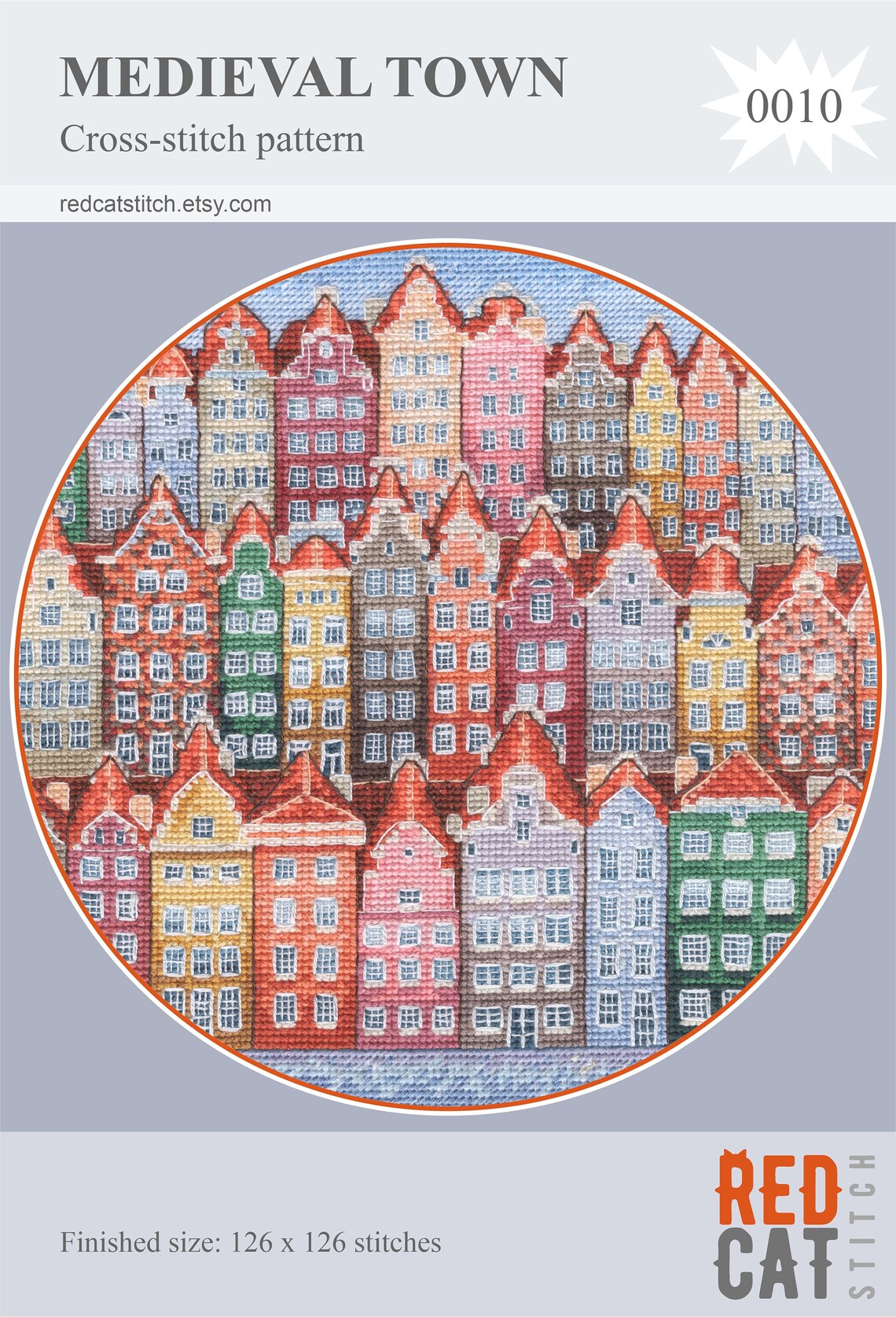 Medieval Town Cross-stitch Pattern. Main City Panorama in Gdansk ...