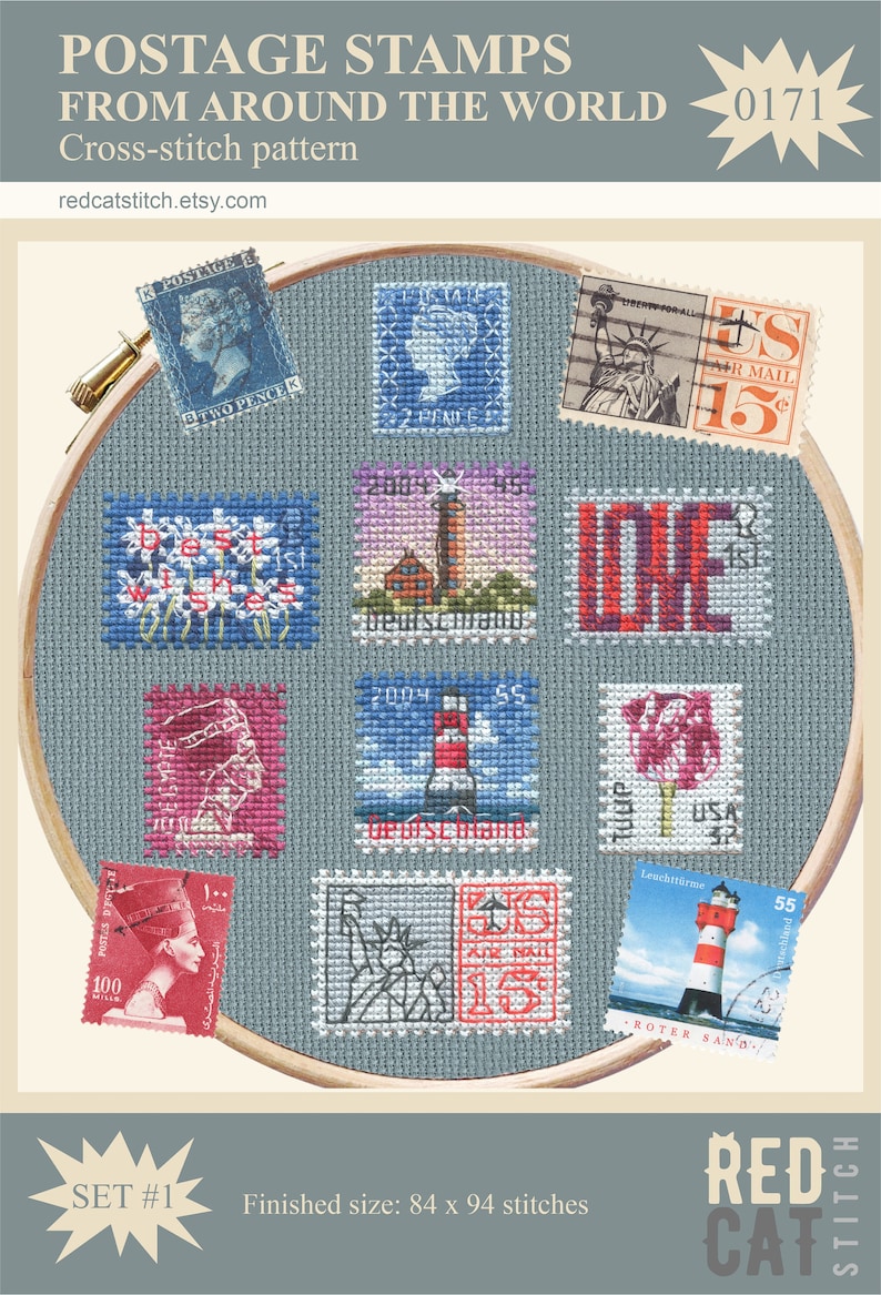 Postage Stamps Around the World. Set #1 of 8 Cross-stitch Patterns in ...