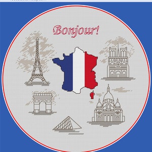 France Cross-stitch Pattern PDF DIY. Map as a National Flag, Silhouette ...
