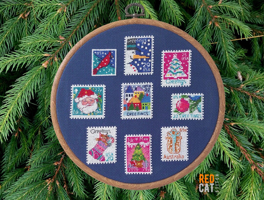 Christmas Postage Stamps Cross-stitch Pattern Pdf DIY. Set#1 9 Patterns ...