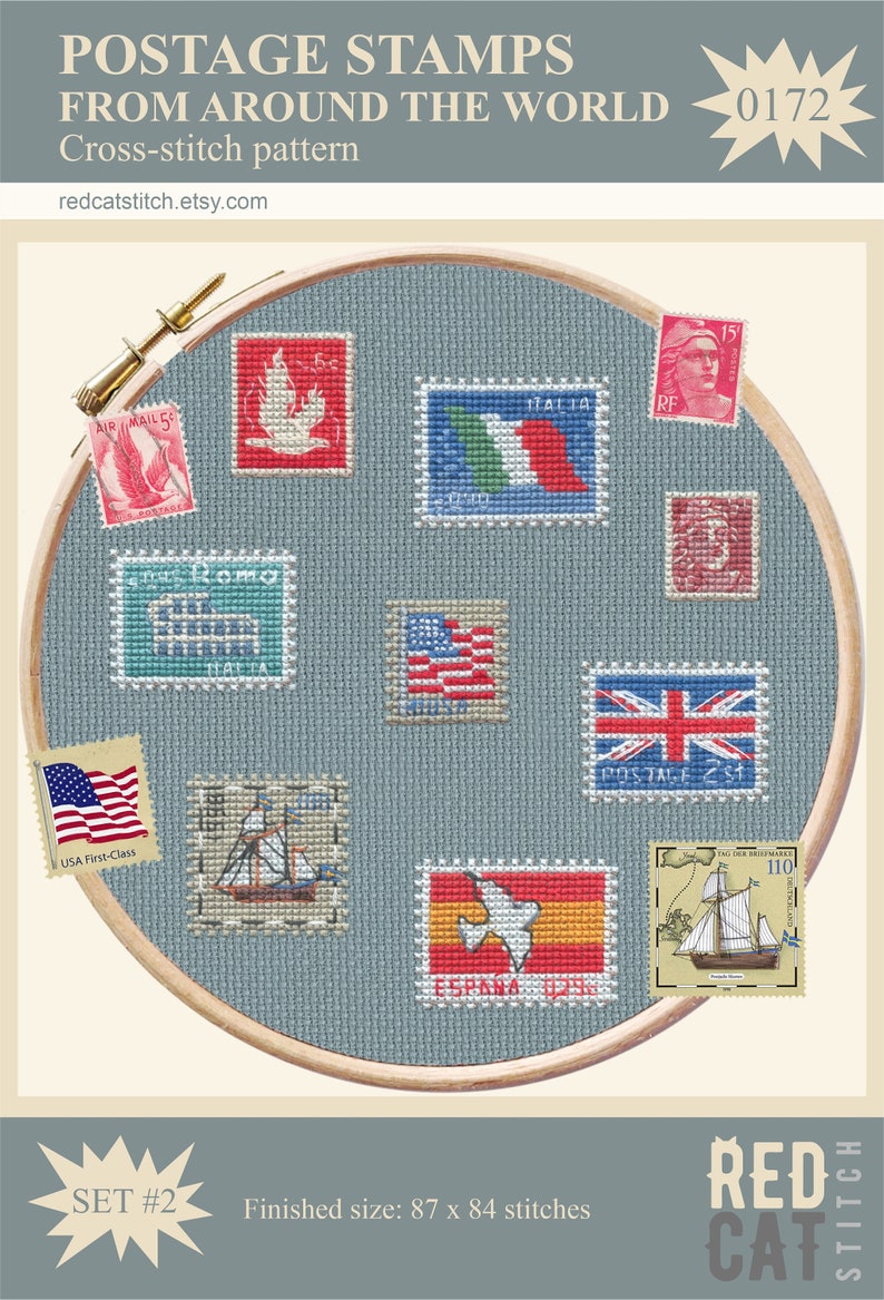 Postage Stamps Around the World. Set 2 of 8 Cross-stitch Patterns in ...